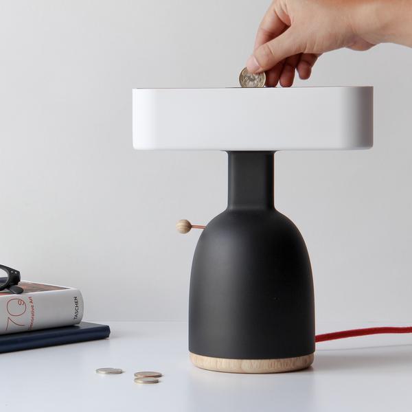 CoinLamp DINA - Interactive Modern Piggy Bank Light with Wooden Switch ...